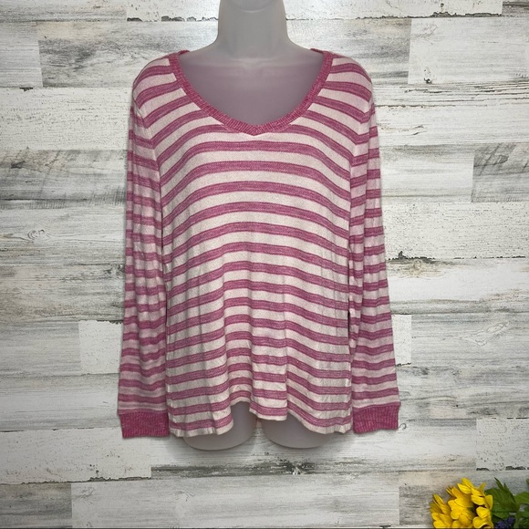Arizona Jean Company | Sweaters | Arizona Pink And White Striped Vneck ...